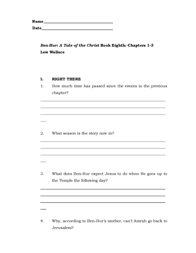 QAR Questions for Lew Wallace's "Ben-Hur" Book Eighth Chapters 1-3 ...