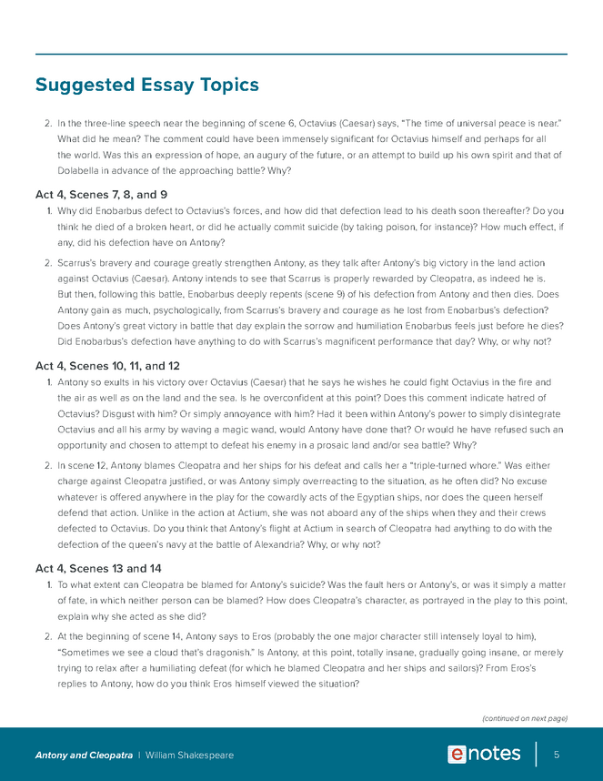Antony and Cleopatra Essay Topics and Outlines - eNotes.com