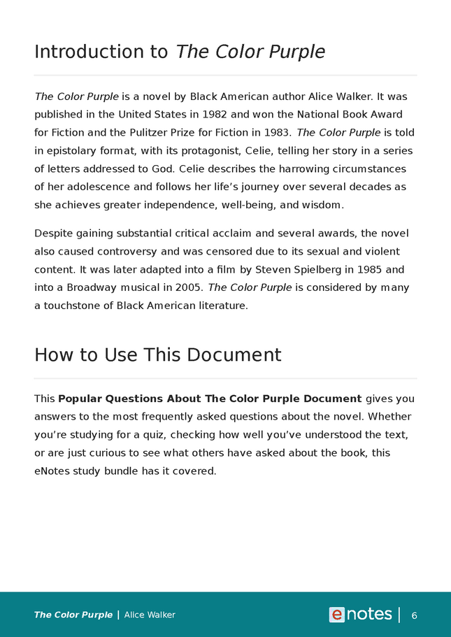 Popular Questions About The Color Purple - eNotes.com