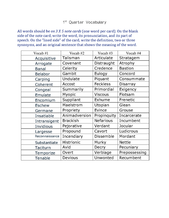 Full Year Vocabulary Units - eNotes.com