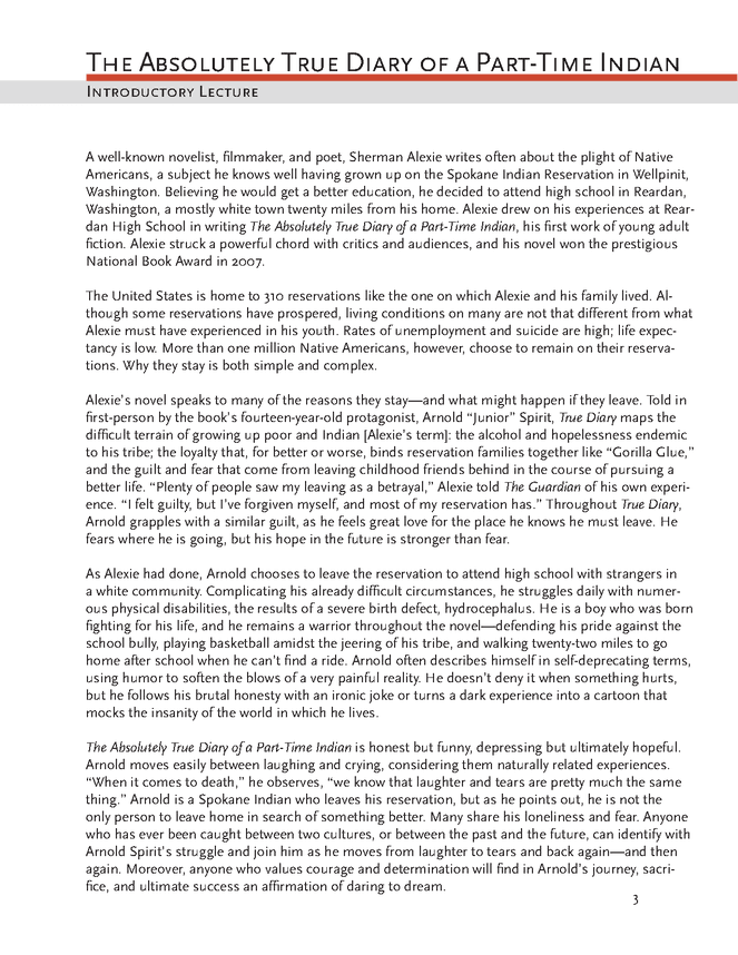 The Absolutely True Diary of a Part-Time Indian eNotes... - Activities