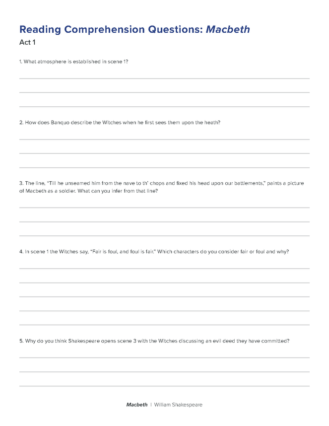 Macbeth Reading Comprehension Quiz - eNotes.com
