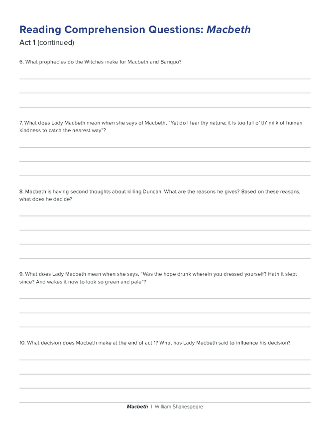 Macbeth Reading Comprehension Quiz - eNotes.com