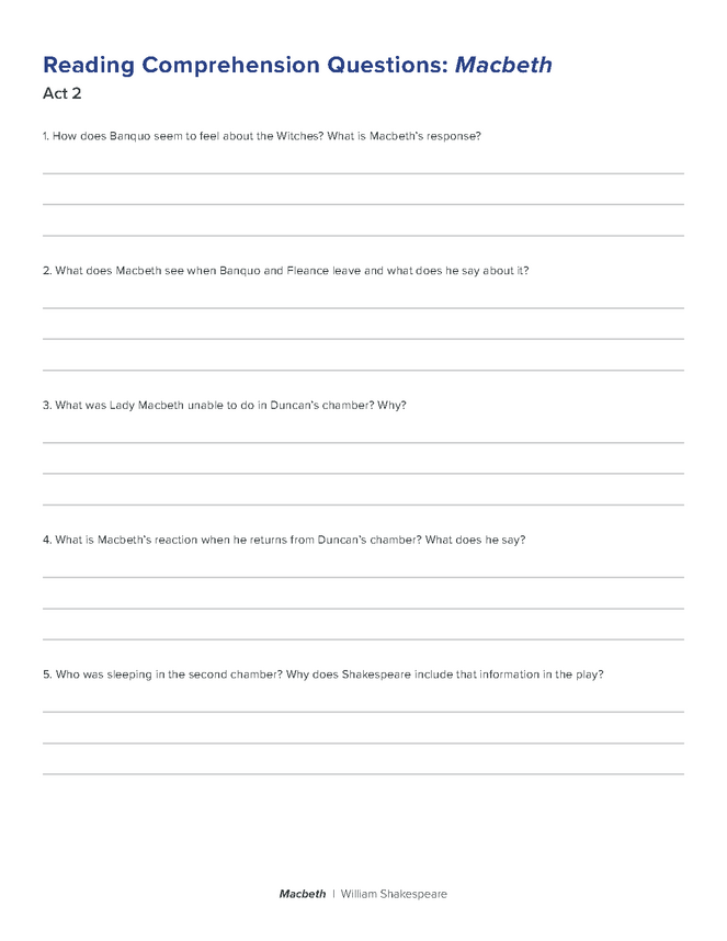 Macbeth Reading Comprehension Quiz - eNotes.com