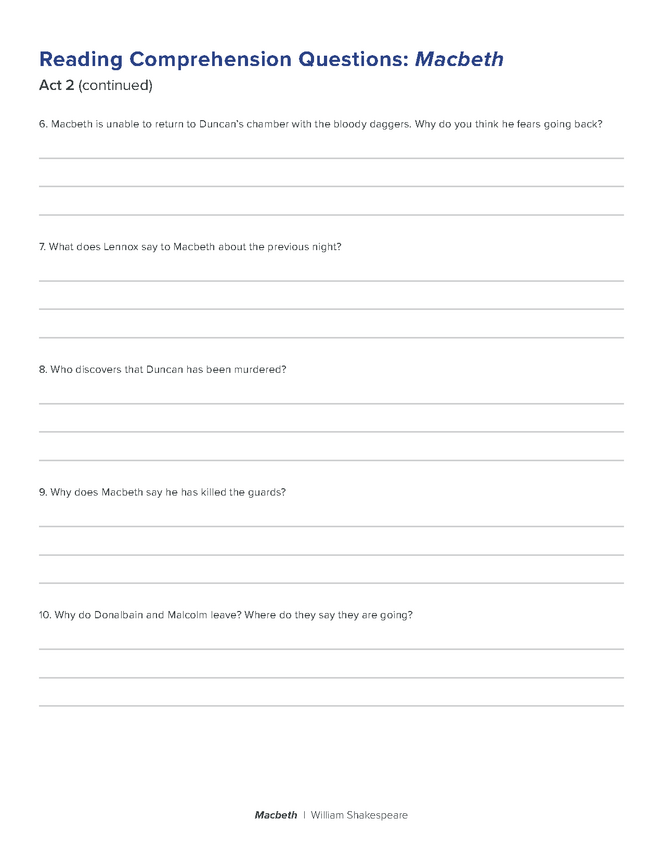 Macbeth Reading Comprehension Quiz - eNotes.com