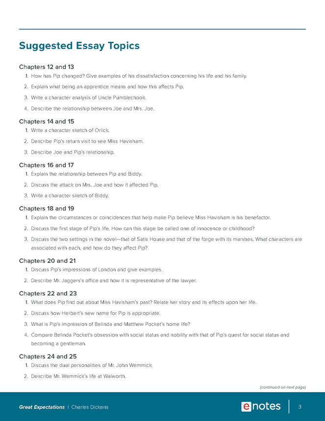 Great Expectations Essay Topics and Outlines - eNotes.com