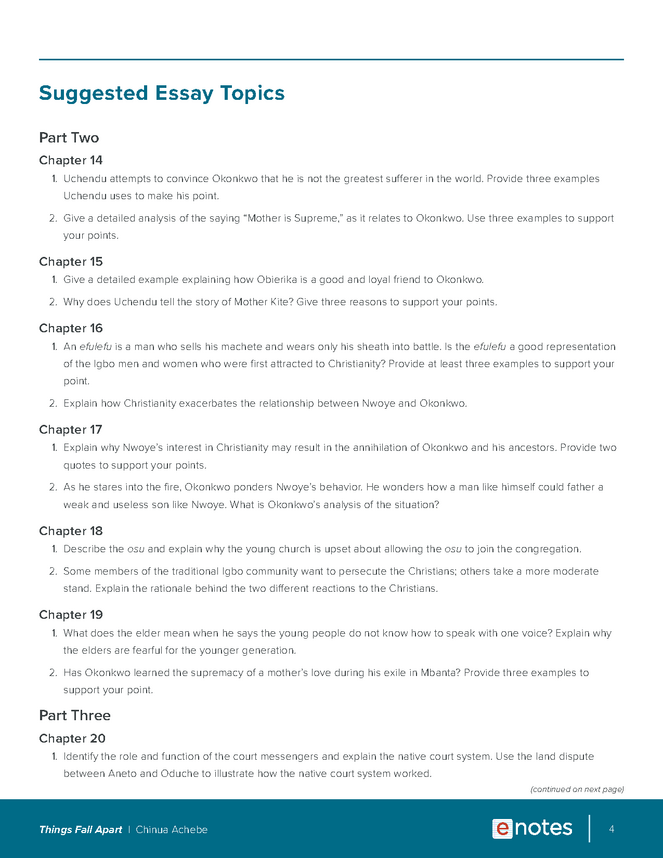 Things Fall Apart Essay Topics and Outlines - eNotes.com