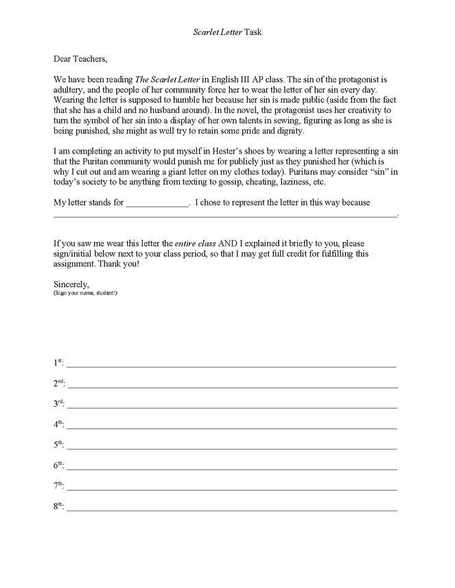 Scarlet Letter "sin" task - eNotes.com