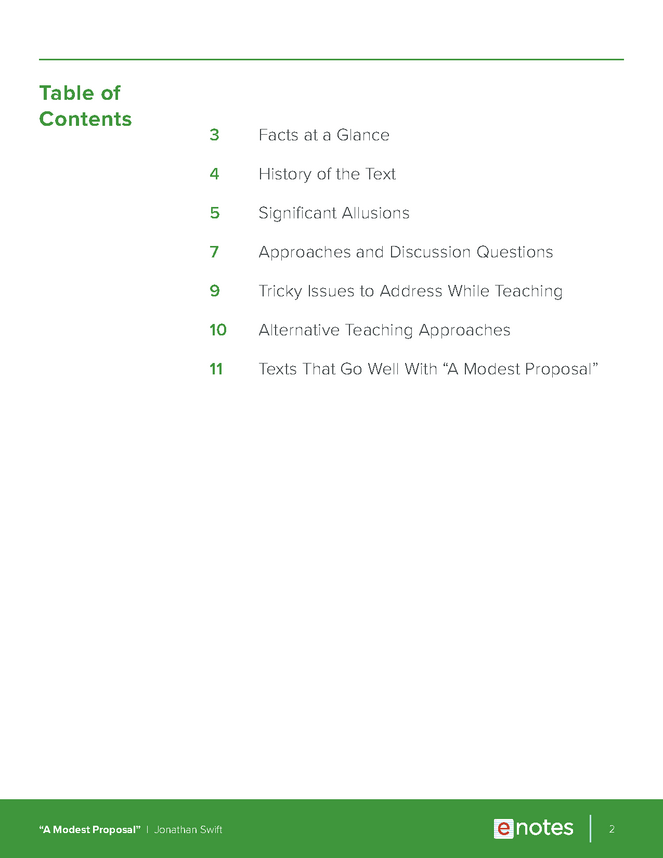 A Modest Proposal eNotes Teaching Guide - eNotes.com