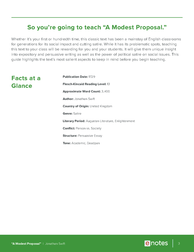 A Modest Proposal eNotes Teaching Guide - eNotes.com