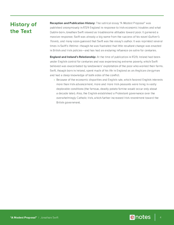 A Modest Proposal eNotes Teaching Guide - eNotes.com