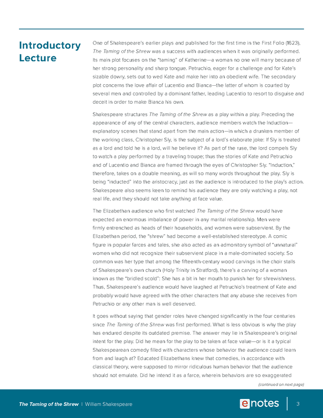 The Taming of the Shrew eNotes Lesson Plan - eNotes.com