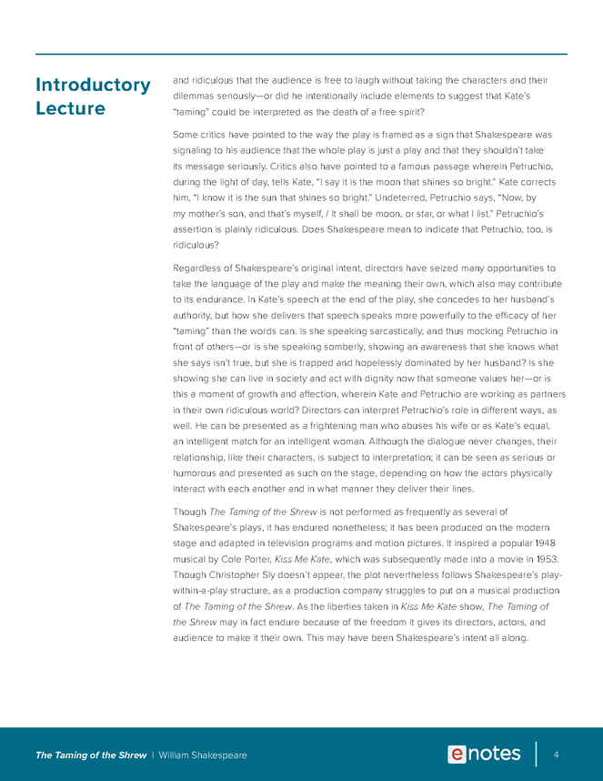 The Taming of the Shrew eNotes Lesson Plan - eNotes.com