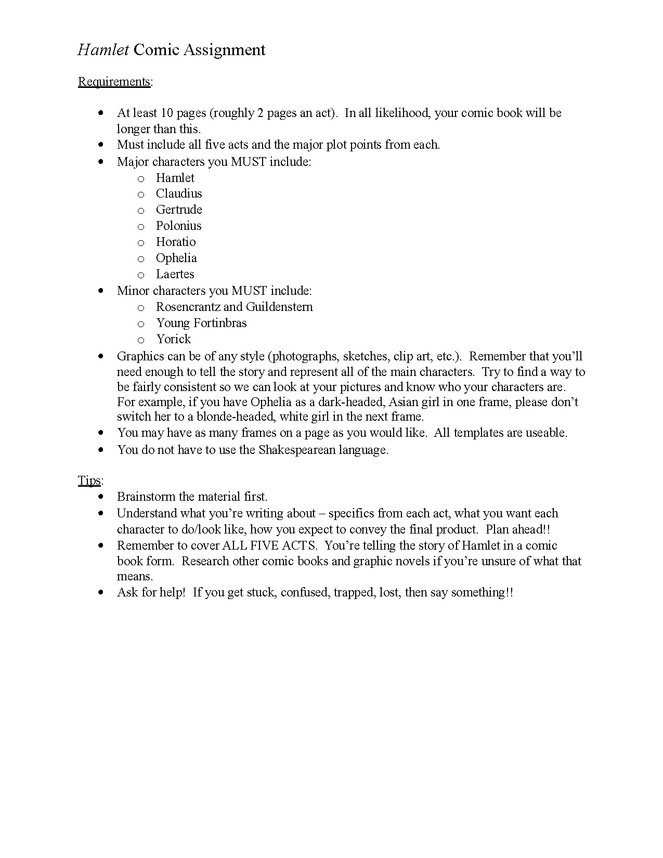 Hamlet - Comic Book Creation Assignment - eNotes.com