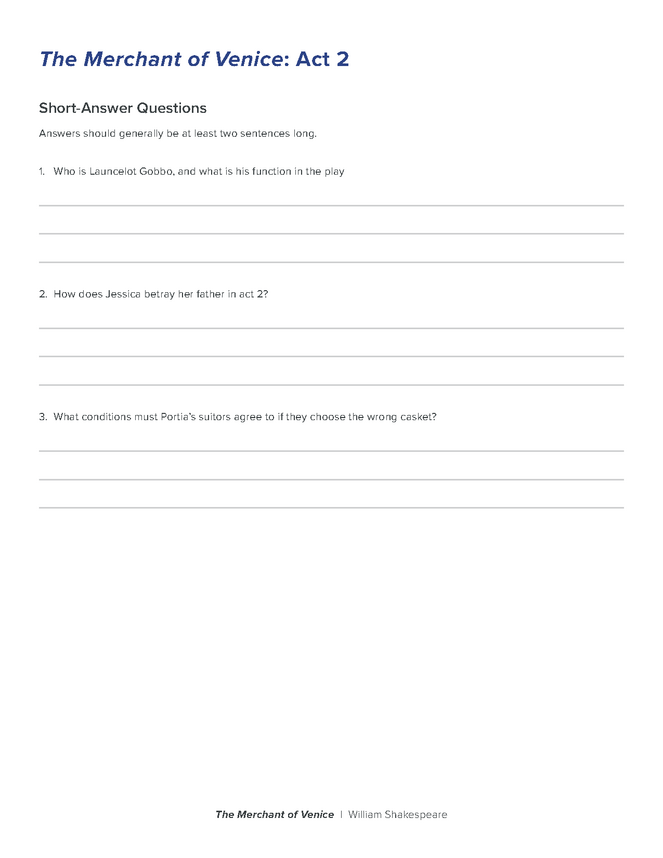The Merchant of Venice Reading Comprehension Quiz - eNotes.com