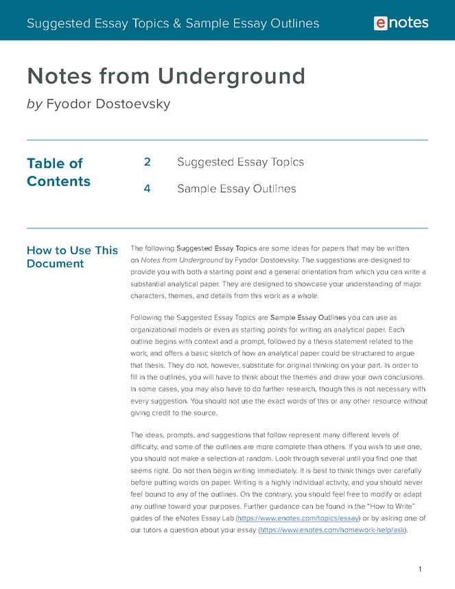 Notes From the Underground Essay Topics and Outlines - eNotes.com