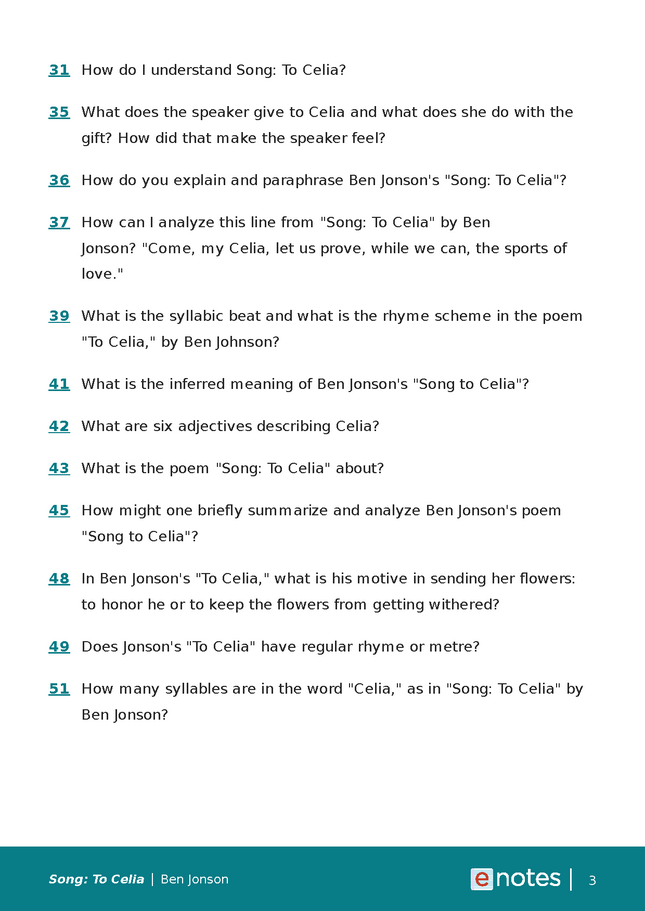 Popular Questions About Song: To Celia - eNotes.com