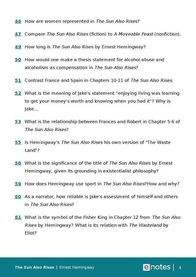 Popular Questions About The Sun Also Rises - eNotes.com