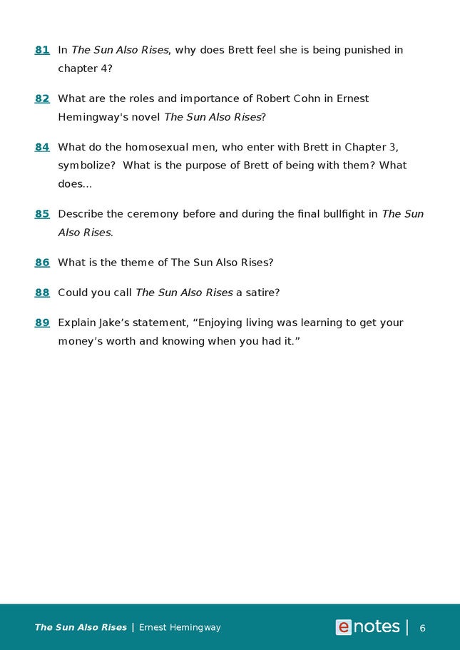 Popular Questions About The Sun Also Rises - eNotes.com