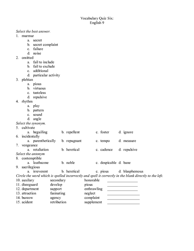 English 9: Vocabulary List Six - eNotes.com