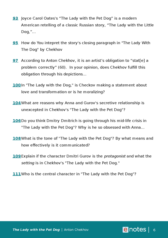 Popular Questions About The Lady with the Pet Dog - eNotes.com