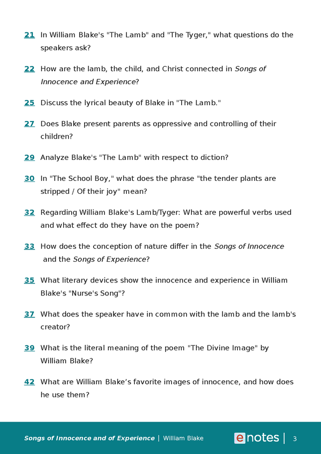 Popular Questions About Songs of Innocence and of Experience - eNotes.com