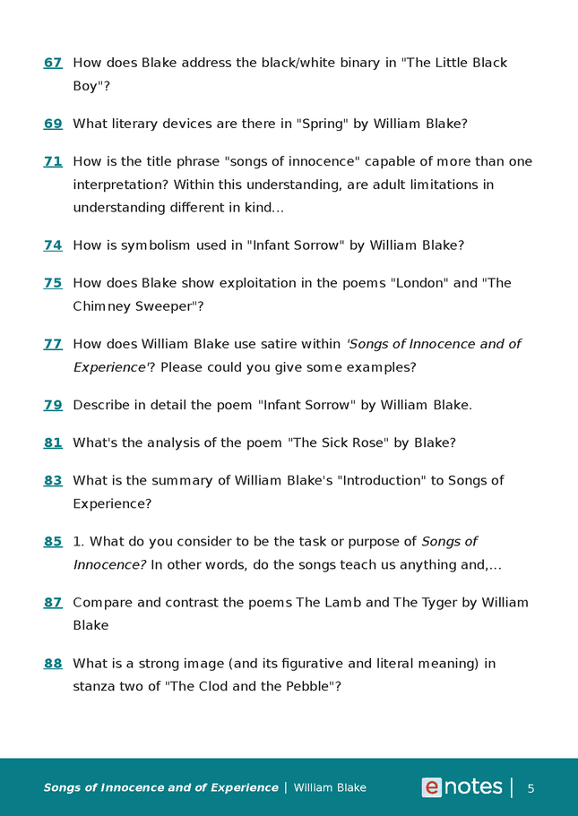Popular Questions About Songs of Innocence and of Experience - eNotes.com