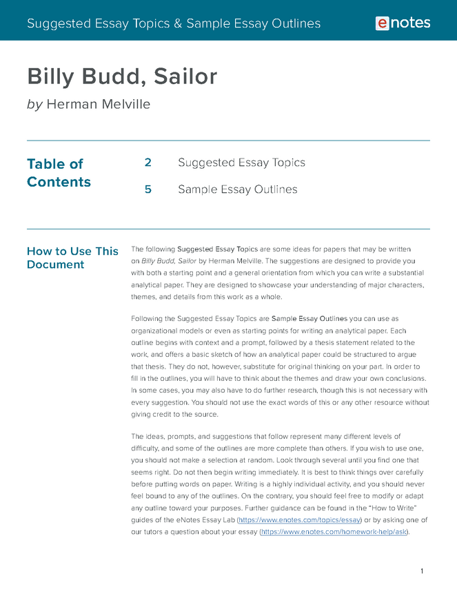 Billy Budd Essay Topics and Outlines - eNotes.com