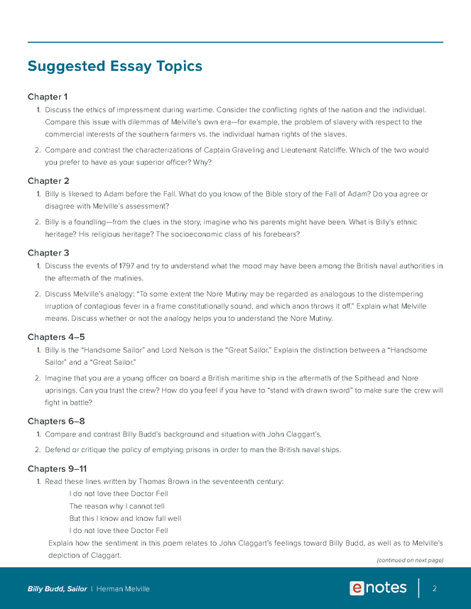 Billy Budd Essay Topics and Outlines - eNotes.com