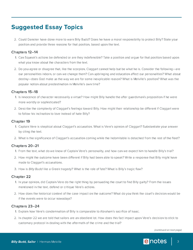 Billy Budd Essay Topics and Outlines - eNotes.com