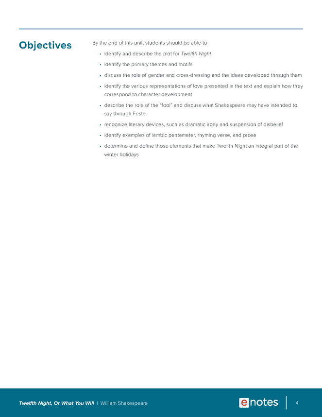 Twelfth Night eNotes Lesson Plan - eNotes.com