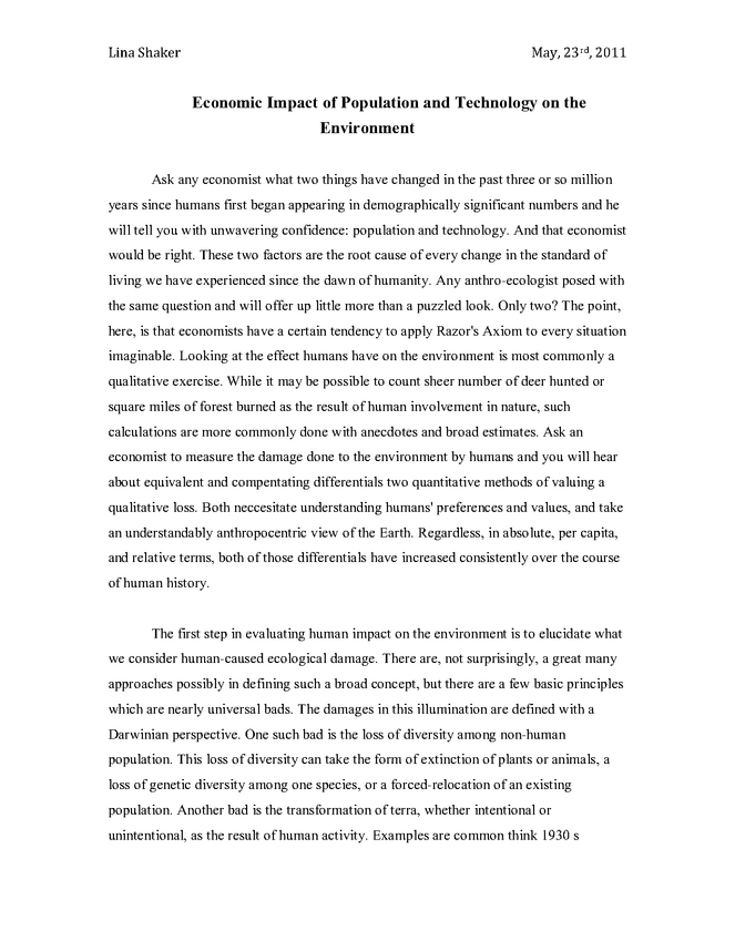 Economic Impact of Population and Technology on the Environment ...