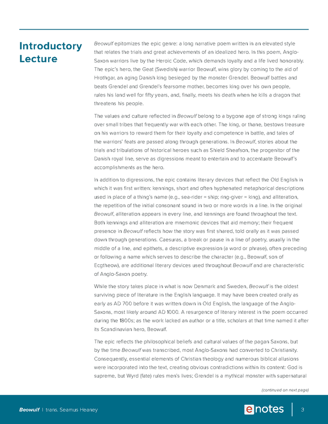 Beowulf eNotes Lesson Plan - eNotes.com