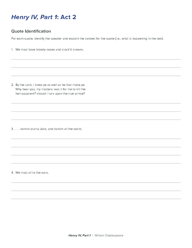 Henry IV, Part 1 Reading Comprehension Quiz - eNotes.com
