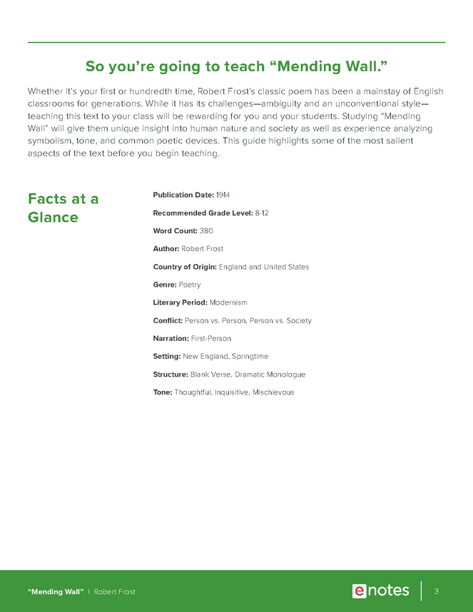Mending Wall eNotes Teaching Guide - eNotes.com