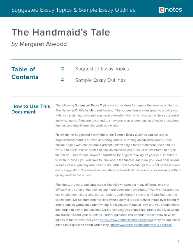 The Handmaid's Tale Essay Topics and Outlines - eNotes.com