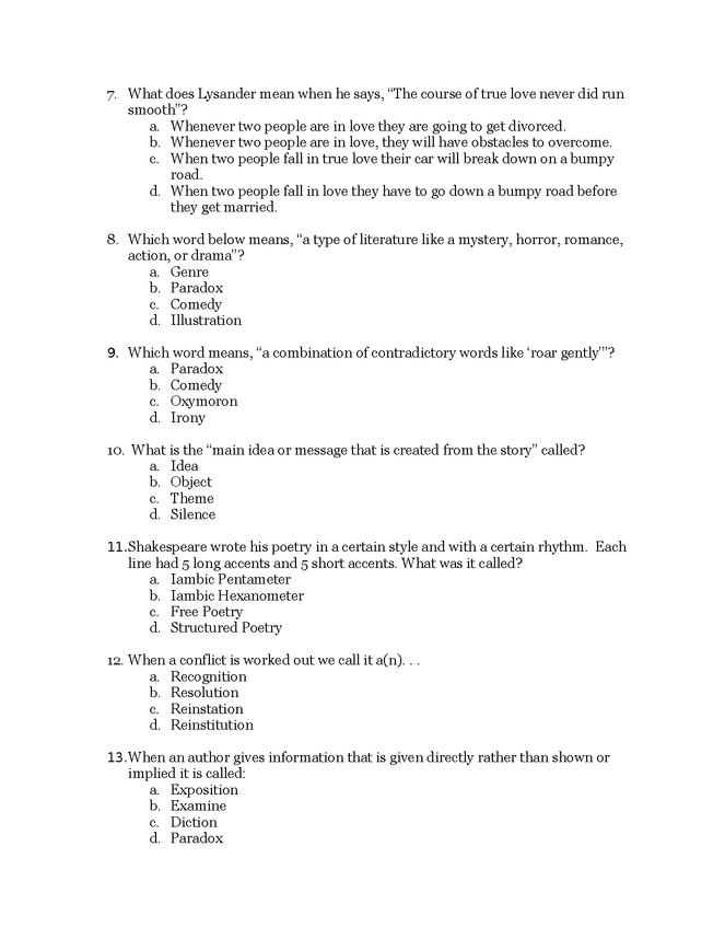 A Midsummer Night's Dream - Test 1-Act 1 - eNotes.com