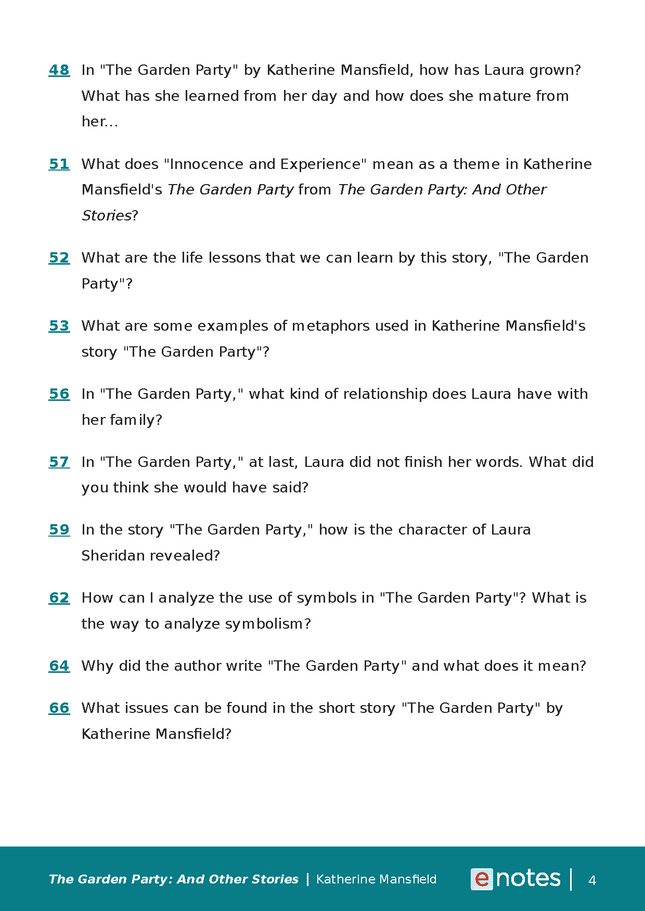 Popular Questions About The Garden Party: And Other Stories - eNotes.com