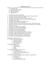 Romanticism and The Scarlet Letter Unit Test - eNotes.com
