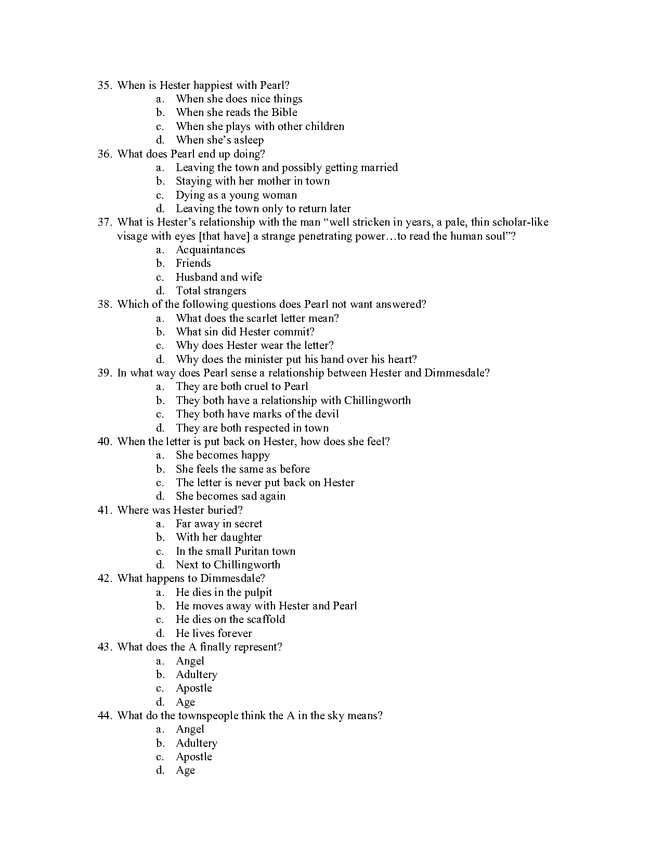 Romanticism and The Scarlet Letter Unit Test - eNotes.com