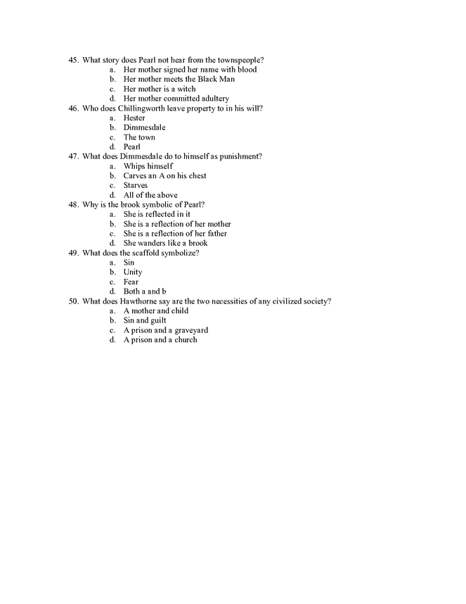 Romanticism and The Scarlet Letter Unit Test - eNotes.com