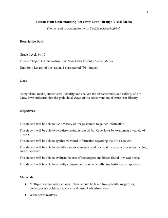 Harper Lee's To Kill a Mockingbird - Understanding Jim Crow through ... Harper Lee's To Kill a Mockingbird - Understanding Jim Crow through ...
