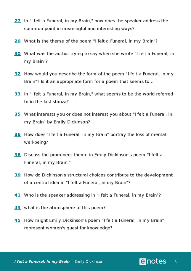 Popular Questions About I felt a Funeral, in my Brain - eNotes.com