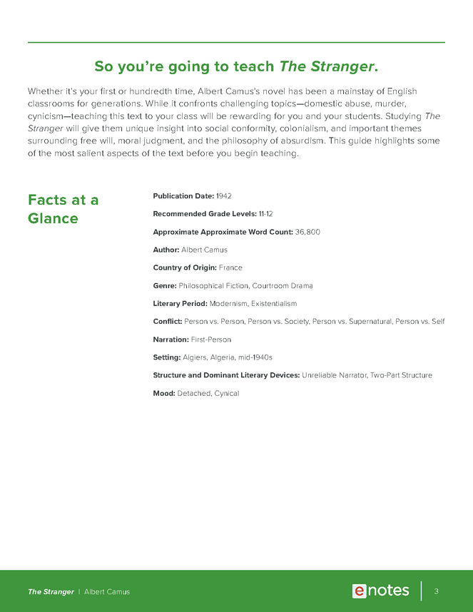 The Stranger eNotes Teaching Guide - eNotes.com