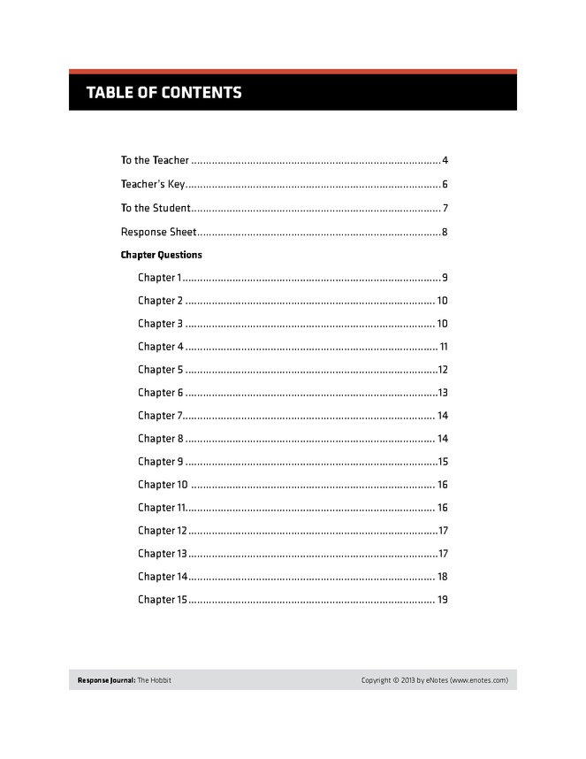 The Hobbit eNotes Response Journal - An eNotes... - Activities