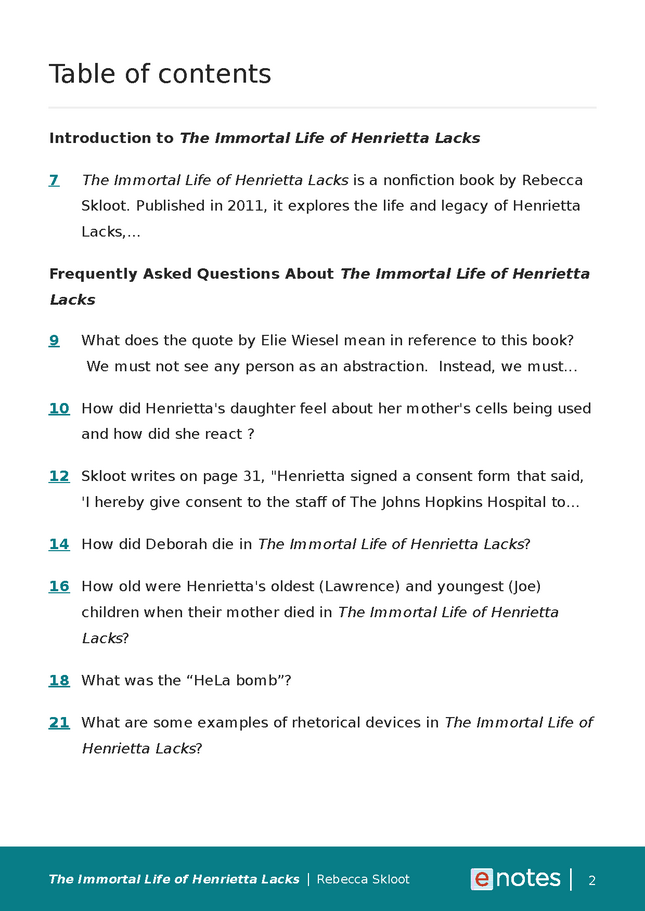 Popular Questions About The Immortal Life of Henrietta Lacks - eNotes.com