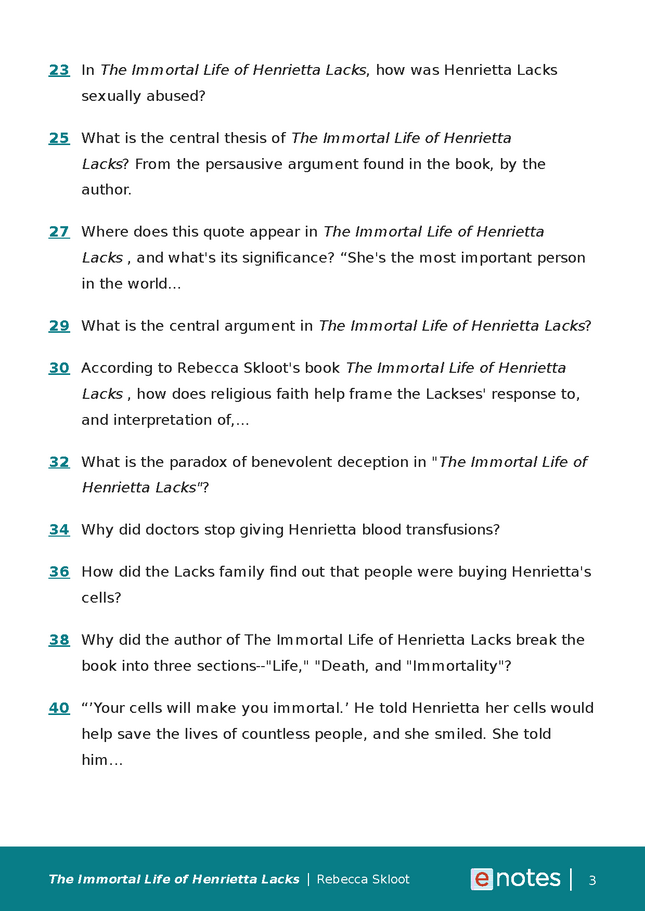 Popular Questions About The Immortal Life of Henrietta Lacks - eNotes.com