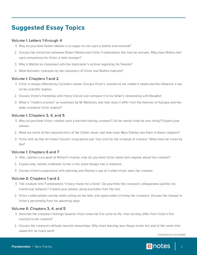 Frankenstein Essay Topics and Outlines - eNotes.com