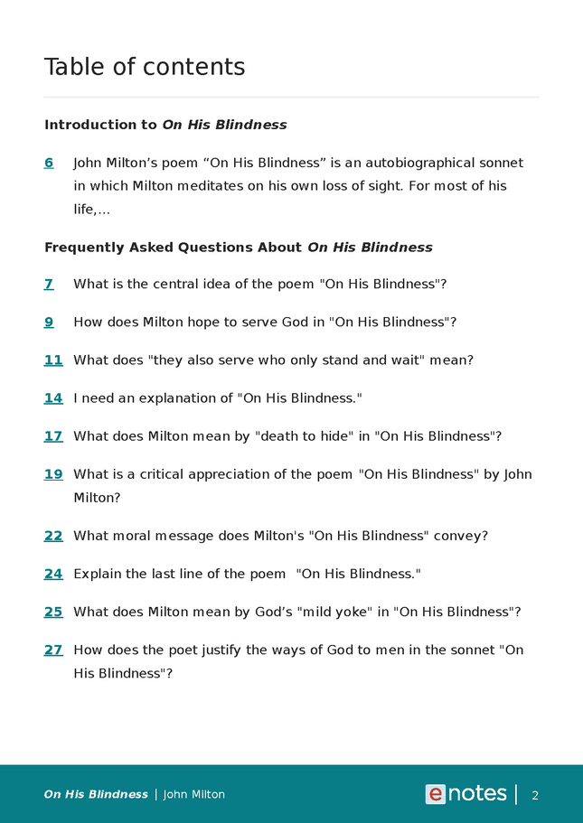 Popular Questions About On His Blindness - eNotes.com