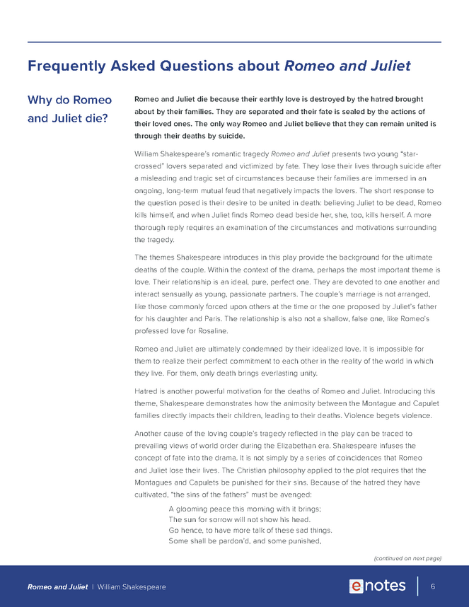 Romeo and Juliet FAQ Study Bundle - eNotes.com